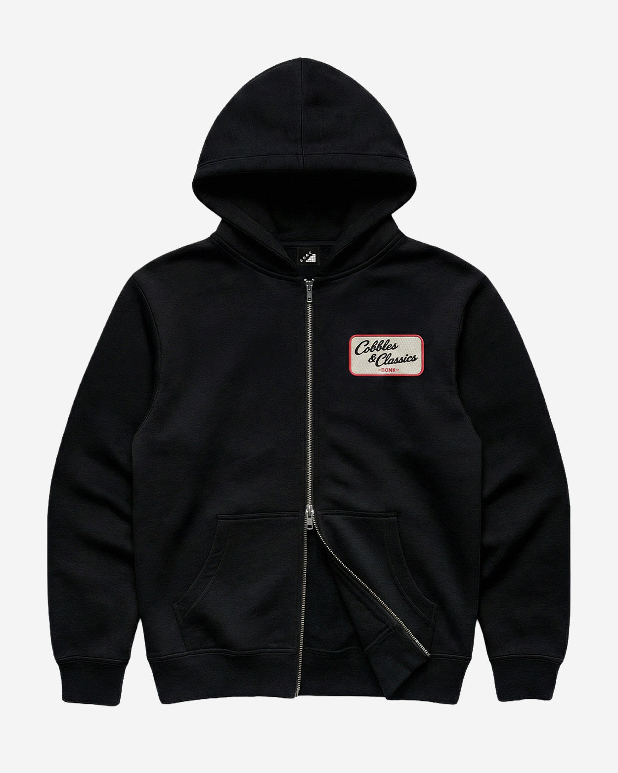 Cobbles & Classics Zip Hoodie Black | Bonk Cycling – BONK Cycling Club